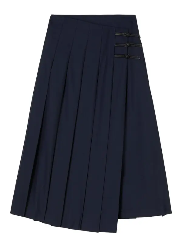 RÓHE Mandarin Pleated Wool Skirt - Navy