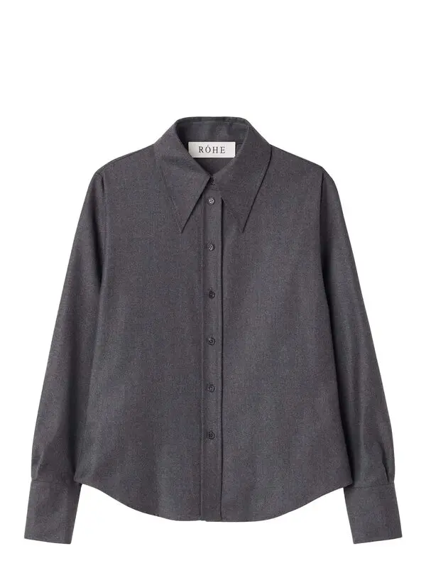 RÓHE Fitted Flannel Shirt - Dark Grey Melange