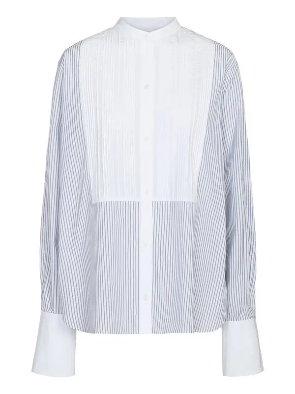 TWP Striped Button Down With Pintucked Bib - White,midnight