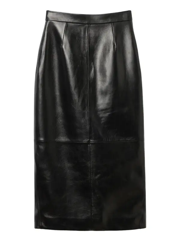 HOUSE OF DAGMAR Leather Pencil Midi Skirt - Black
