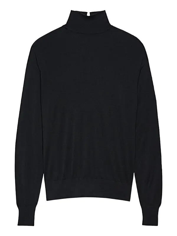 Another Tomorrow Featherweight Merino Wool Turtleneck - Black