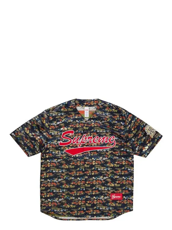 Supreme Floral Jacquard Baseball Jersey - Navy Blue