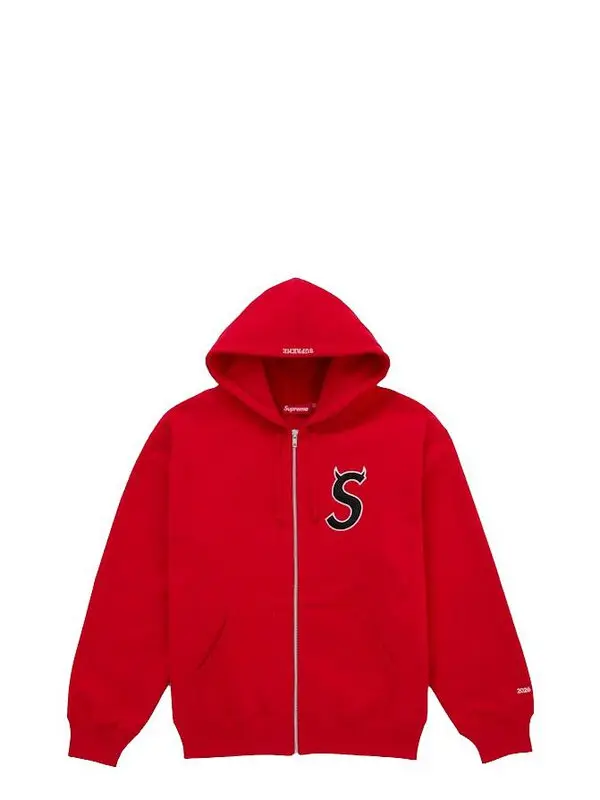 Supreme Devil Logo Zip Up Hooded Sweatshirt - Red