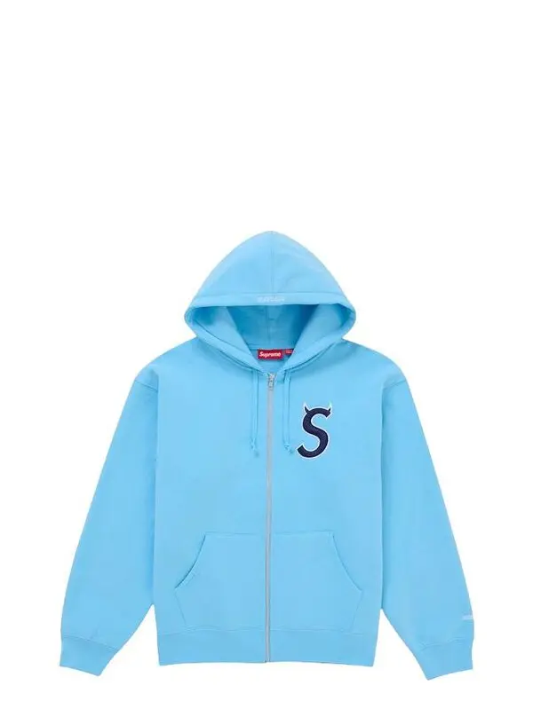 Supreme Devil Logo Zip Up Hooded Sweatshirt - Light Blue