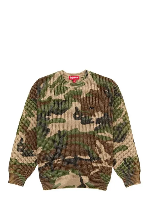 Supreme Washed Small Box Waffle Sweater - Woodland Camo