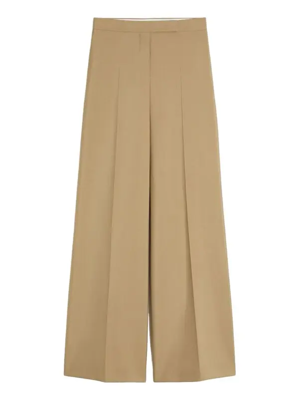 Max Mara Wide Trousers In Wool And Silk Poplin - Camel