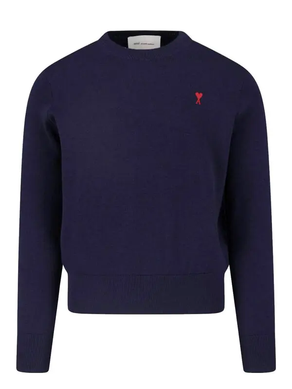 AMI Paris De Caur" Wool Sweater - Blue