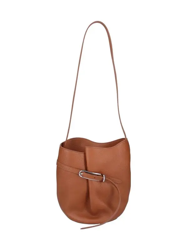 LIFFNER Medium Belted Bucket Bag In Hammered Calf Leather - Brown
