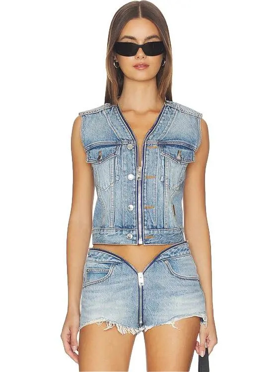 Alexander Wang Dipped V Trucker Vest - Authentic Light Indigo