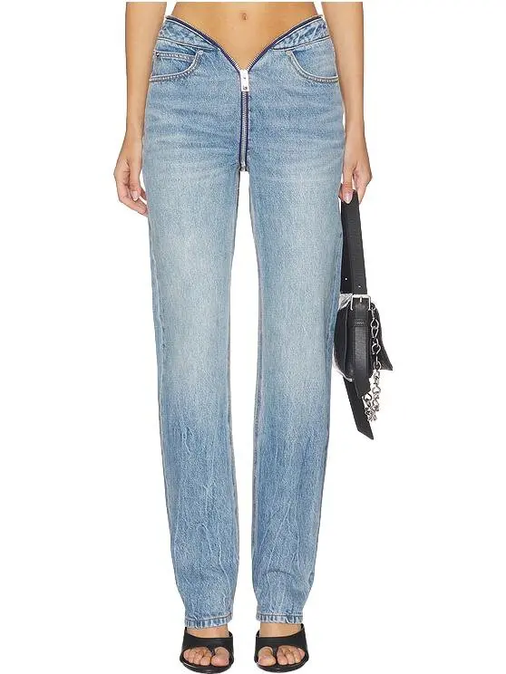 Alexander Wang Dipped V Zip Waistband Straight Leg Jeans - Authentic Light Indigo