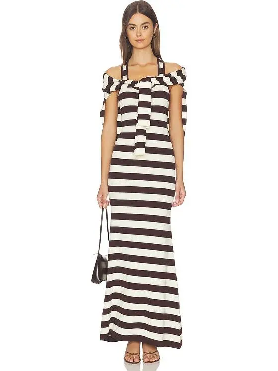 Monse Back Knot Knitted Maxi Dress - Teak & Ivory