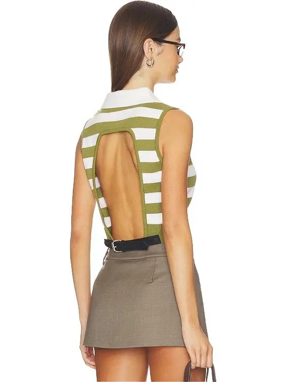 Monse Leather Belt Cut Out Knitted Top - Sage & Ivory