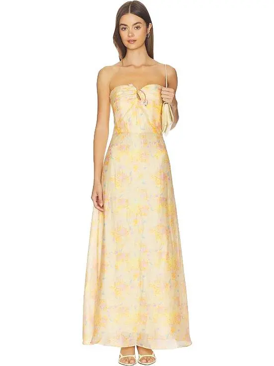 Bardot Amina Strapless Maxi Dress - Yellow Floral