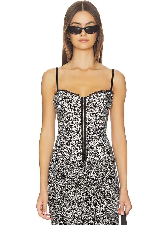 BELLA VENICE The Caroline Corset In Charcoal,brown - Cheetah