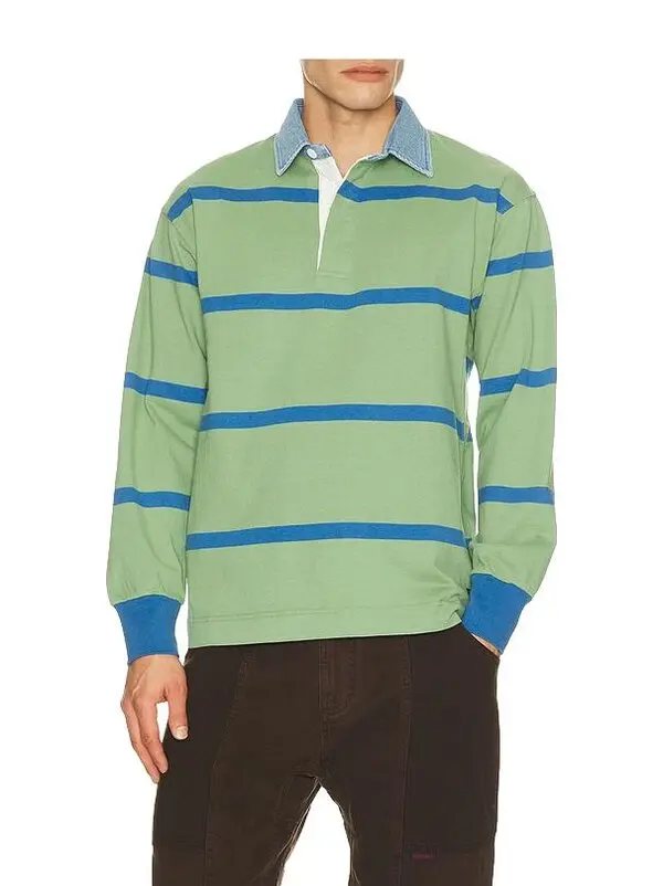 Gramicci Langdon Rugby Shirt In Green - Olive & Blue