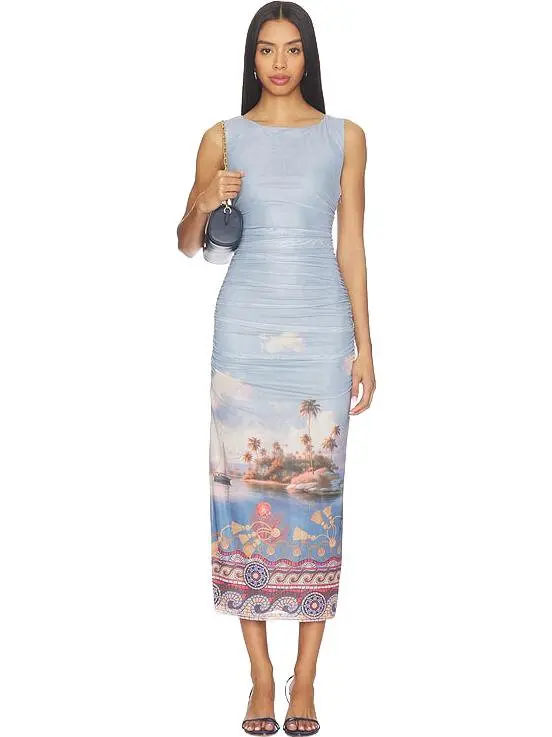 Line & Dot Pernille Mesh Midi Dress - Blue Multi