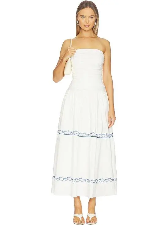 Line & Dot Oia Strapless Midi Dress - White & Blue