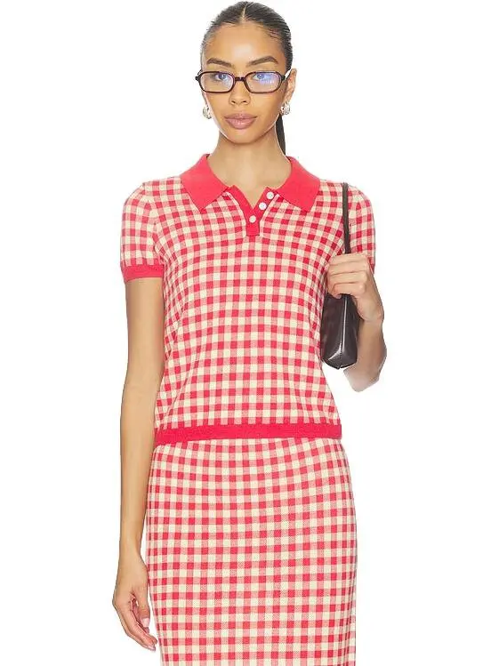 Guest In Residence Gingham Shrunken Polo - Scarlet & Mist