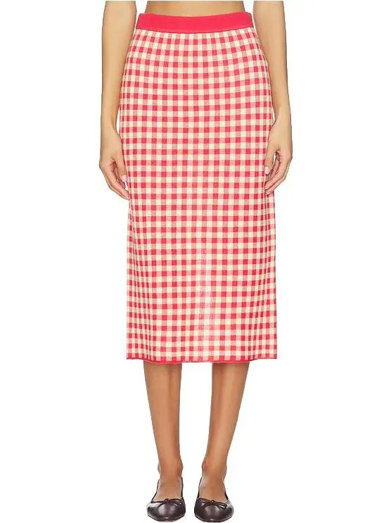 Guest In Residence Gingham Long Skirt - Scarlet & Mist