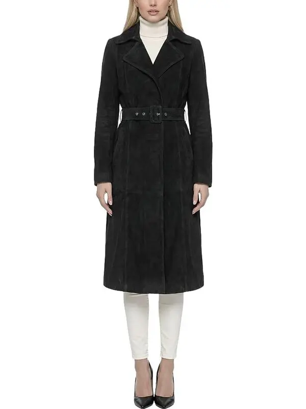 Gorski Metis Suede Belted Trench Coat - Black