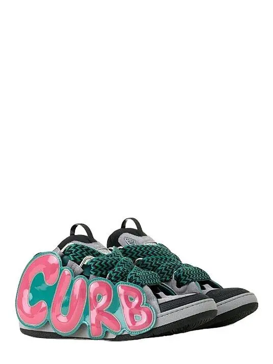 LANVIN Curb Patch Sneakers - Dark Green/pink