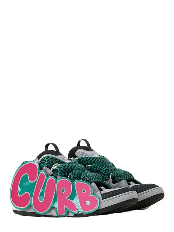 LANVIN Curb Patch Leather Sneakers - Dark Green/pink