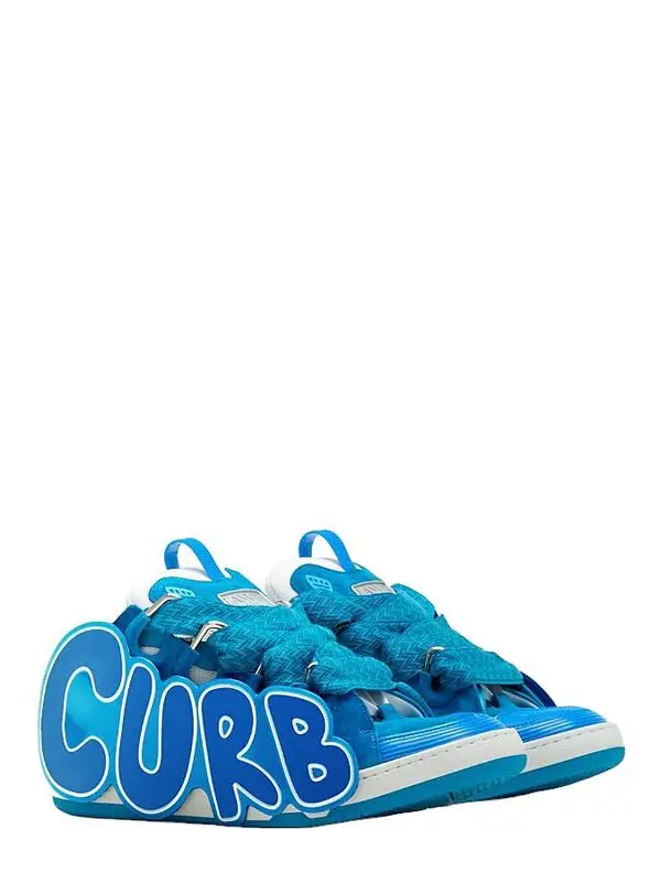 LANVIN Curb Patch Leather Sneakers - Light Blue/blue
