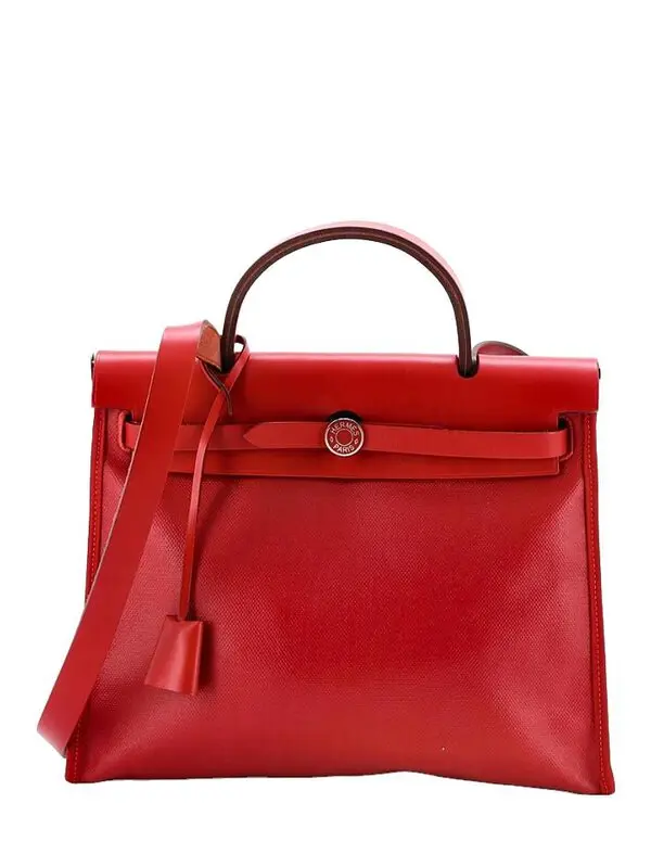 Hermès 31 Herbag Zip Berline Vache Canvas And Leather - Red