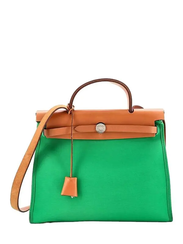Hermès 31 Herbag Zip Berline Vache Canvas And Leather - Green