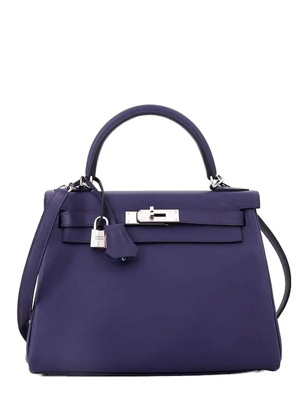 Hermès Kelly 28 Handbag Verso Evercolor With Palladium Hardware - Verso - Bleu Encre/bleu Zellige