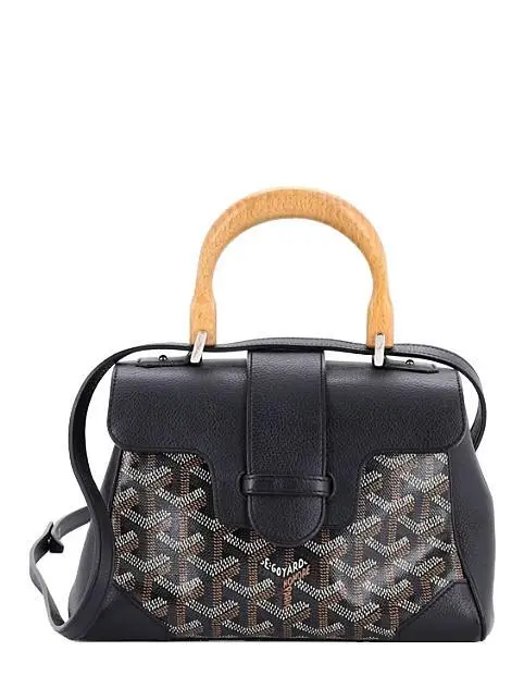 Goyard Saigon Top Handle Bag Coated Canvas With Leather - Black