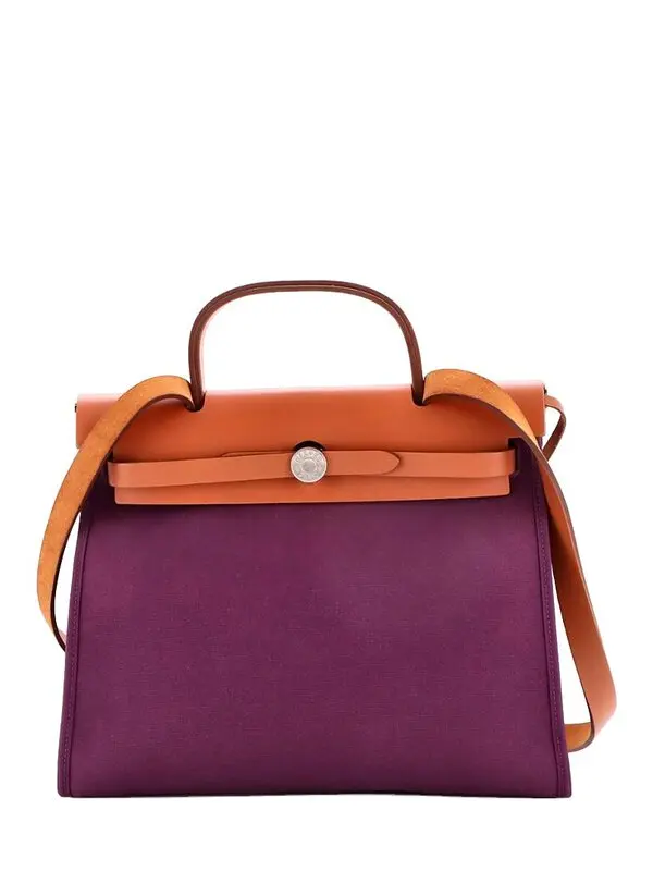 Hermès 31 Herbag Zip Leather And Toile - Purple/ Brown/ Pink