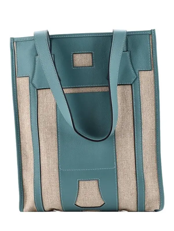 Hermès Petit H Bell Tote Toile And Leather - Blue/ Blue/ Natural