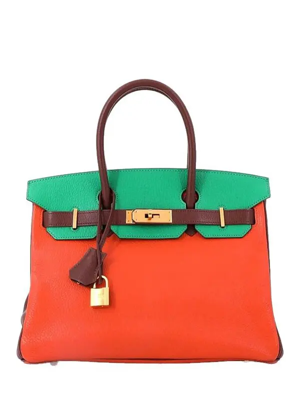 Hermès Birkin 30 Handbag Tricolor Chevre Mysore With Gold Hardware - Orange