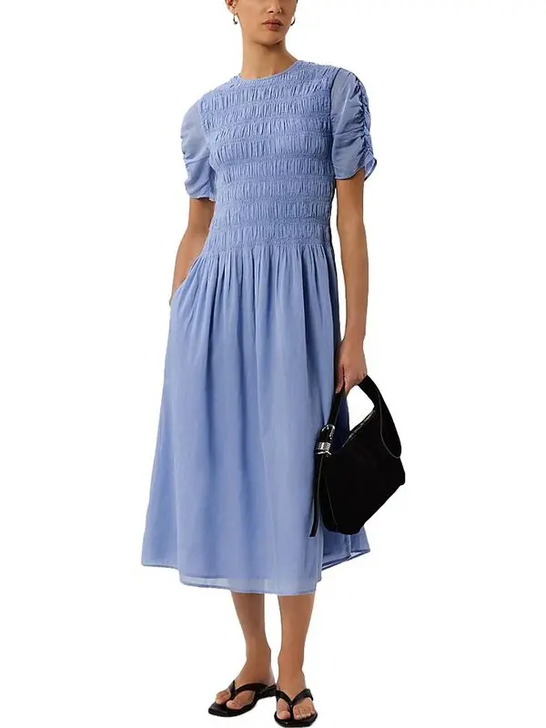 Whistles Avery Smocked Dress - Pale Blue