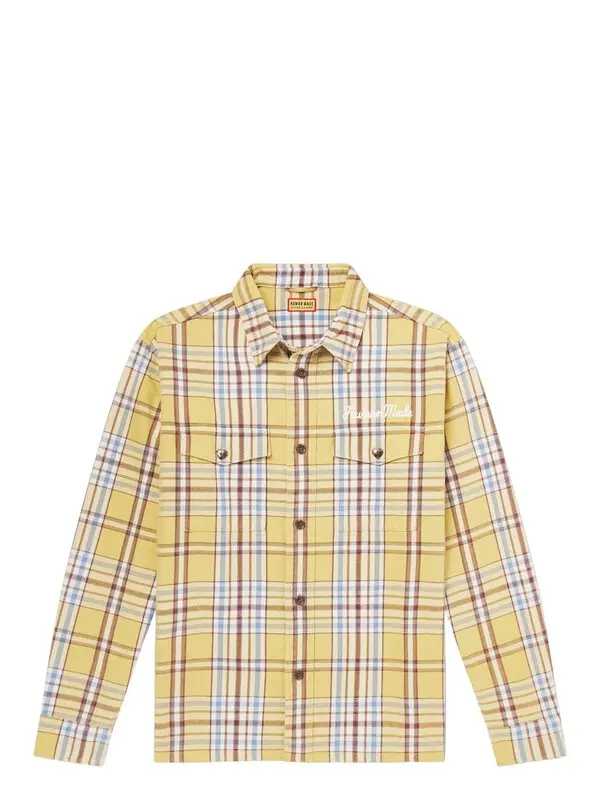 HUMAN MADE Logo-embroidered Checked Cotton-flannel Shirt - Yellow