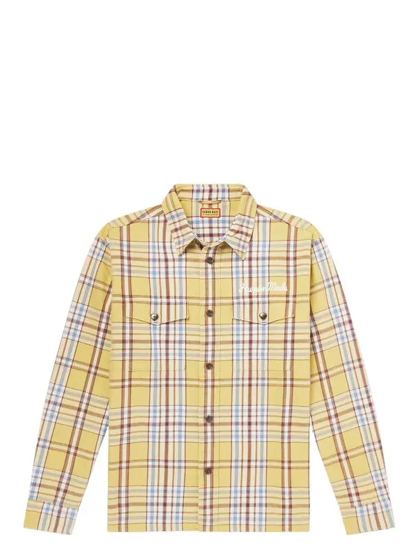 HUMAN MADE Logo-embroidered Checked Cotton-flannel Shirt - Yellow