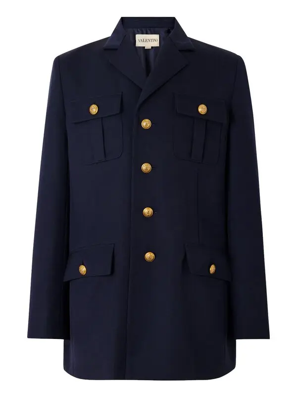 Valentino Garavani Sahariana Embellished Virgin Wool Jacket - Blue