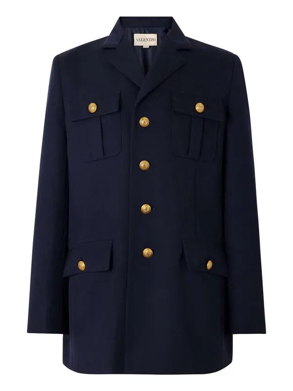 Valentino Garavani Sahariana Embellished Virgin Wool Jacket - Navy