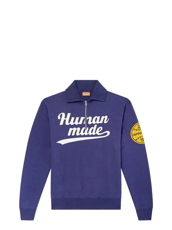 HUMAN MADE Logo-print Cotton-jersey Zip-up Sweatshirt - Navy