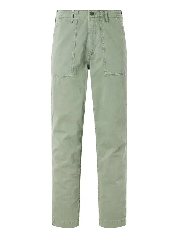 Hartford Fatigue Straight-leg Herringbone Cotton Trousers - Green