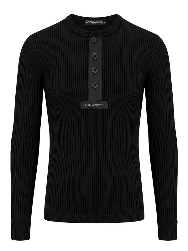 Dolce & Gabbana Ribbed Cotton Sweater With Logo - Black
