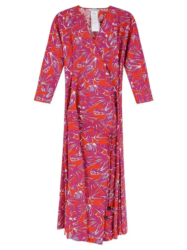 Max Mara Printed Cotton Wrap Dress - Red