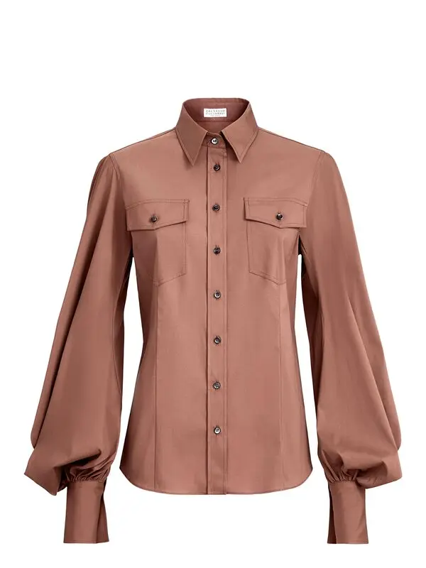 Brunello Cucinelli Cotton-blend Shirt With Monili Detailing - Orange