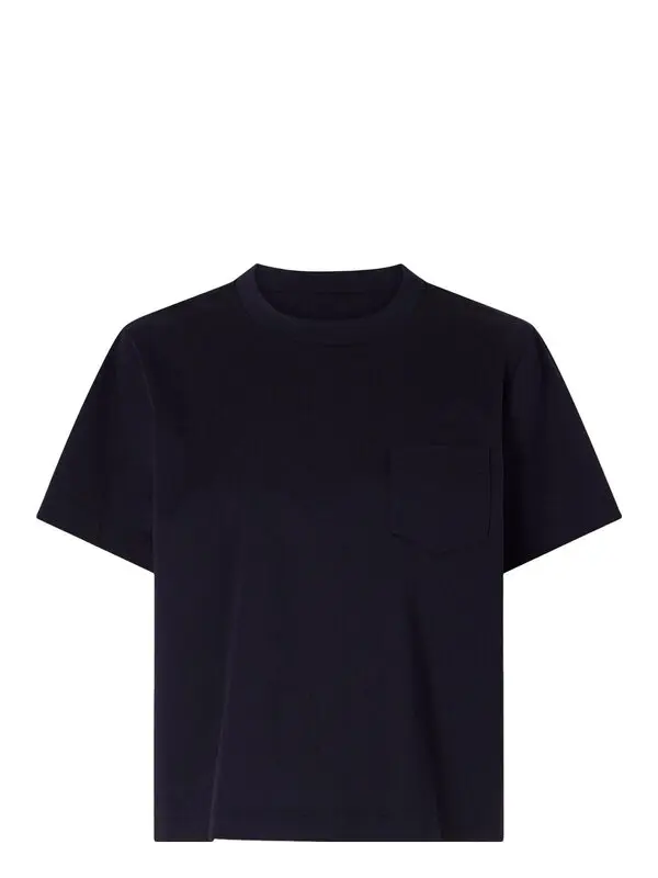 Sacai Pleated Striped Cotton-jersey And Poplin T-shirt - Blue