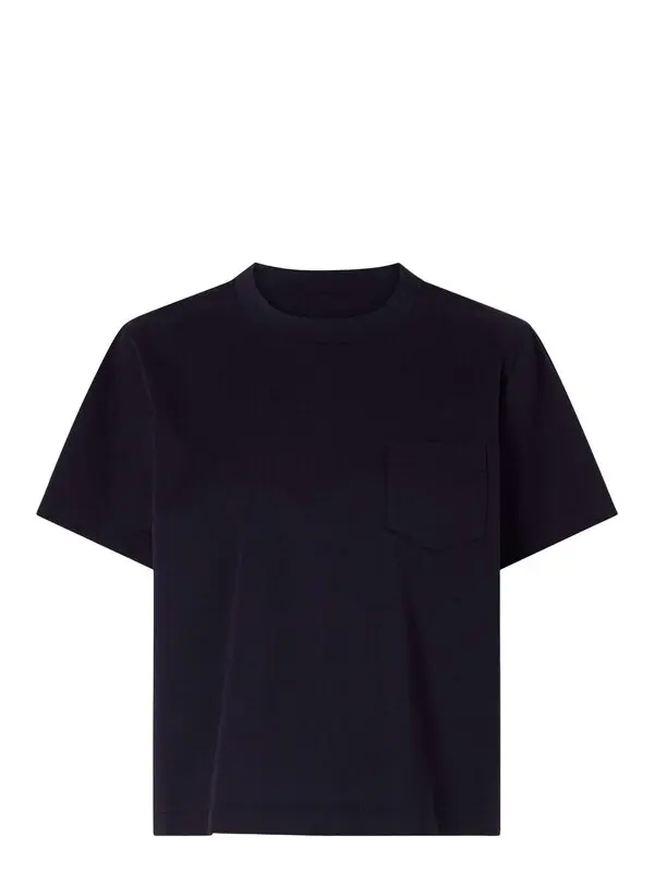 Sacai Pleated Striped Cotton-jersey And Poplin T-shirt - Navy
