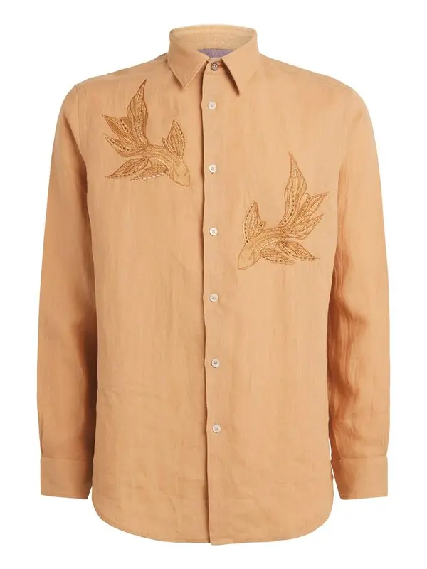 Paul Smith Fish-embroidered Linen Shirt - Yellow