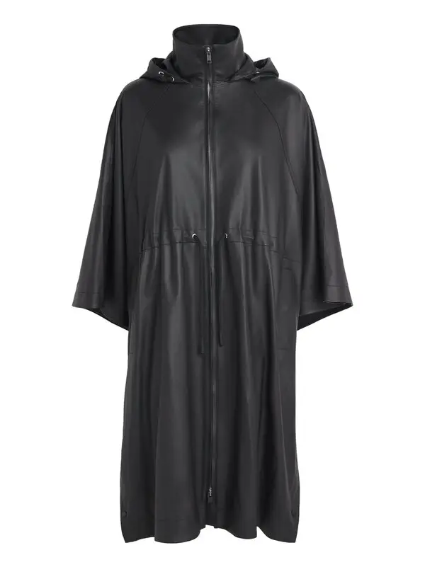 YVES SALOMON Lambskin Waterproof Hooded Cape Coat - Black