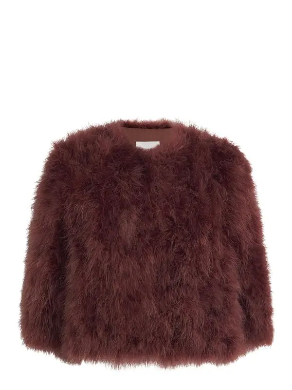 YVES SALOMON Feather Cropped Jacket - Red