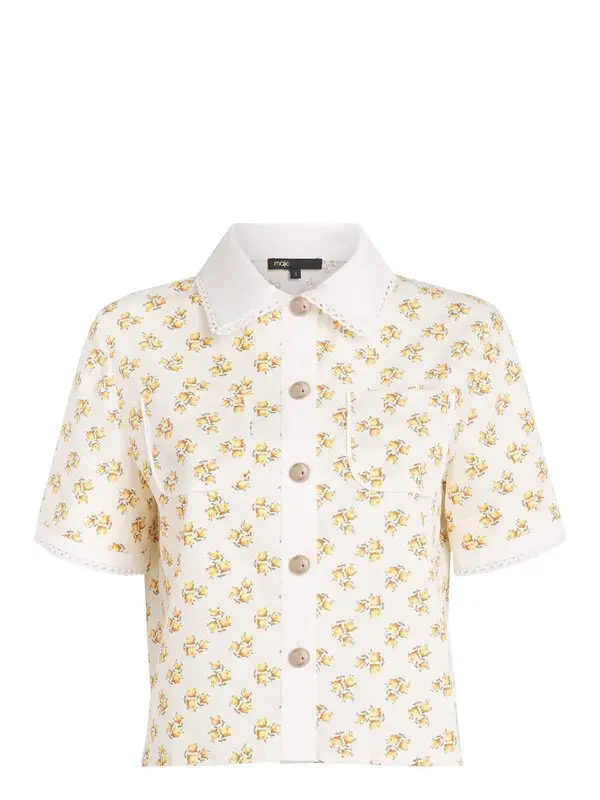 Maje Floral Print Shirt With Lace Trim - Yellow